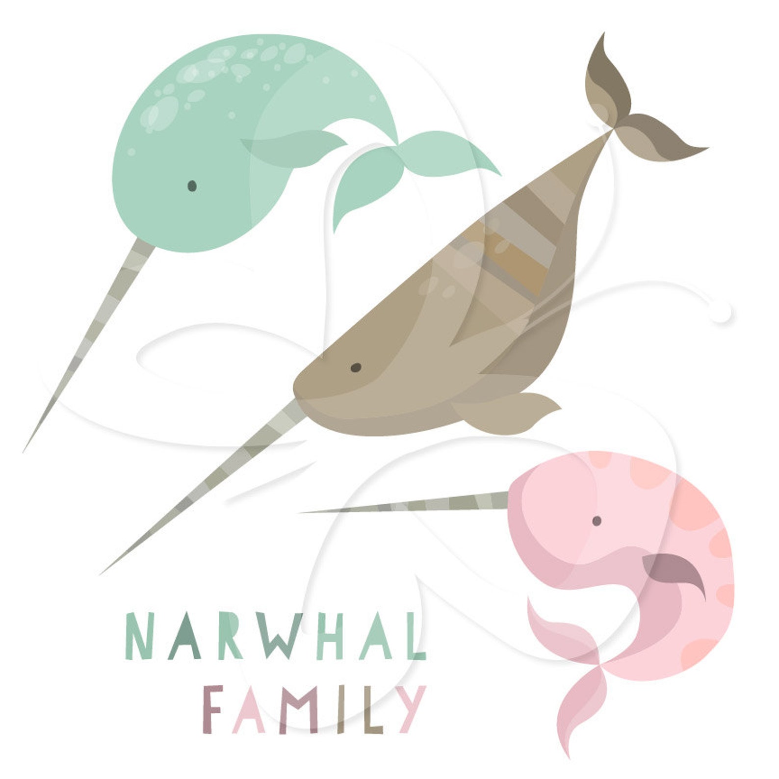 Narwhal Family Clip Art Clipart Set Commercial and Personal Use - Etsy