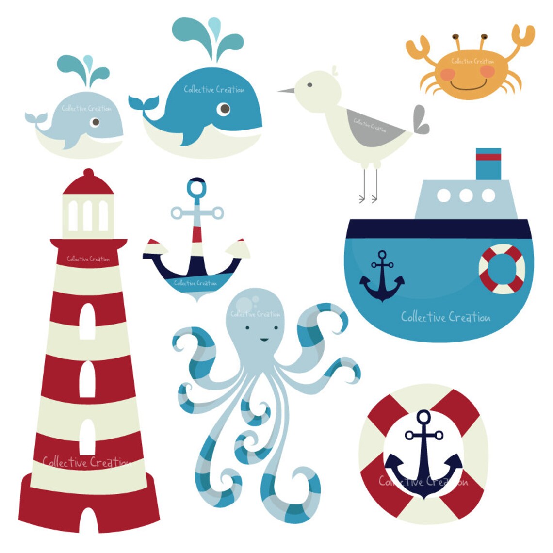 Nautical Themed Digital Clip Art Set Personal and Commercial - Etsy