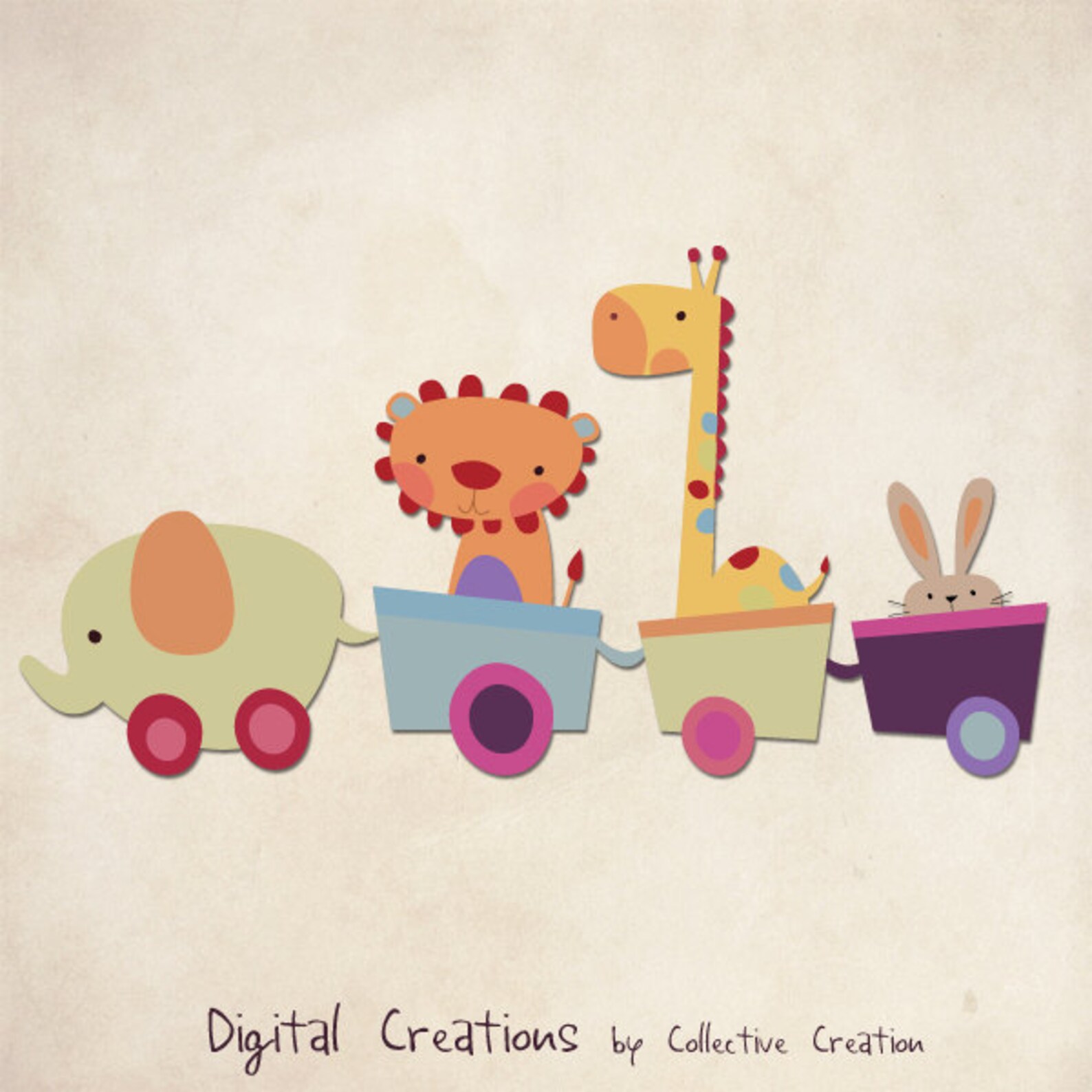 Toy Train Digital Clip Art Giraffe, Elephant, Rabbit and Lion ...