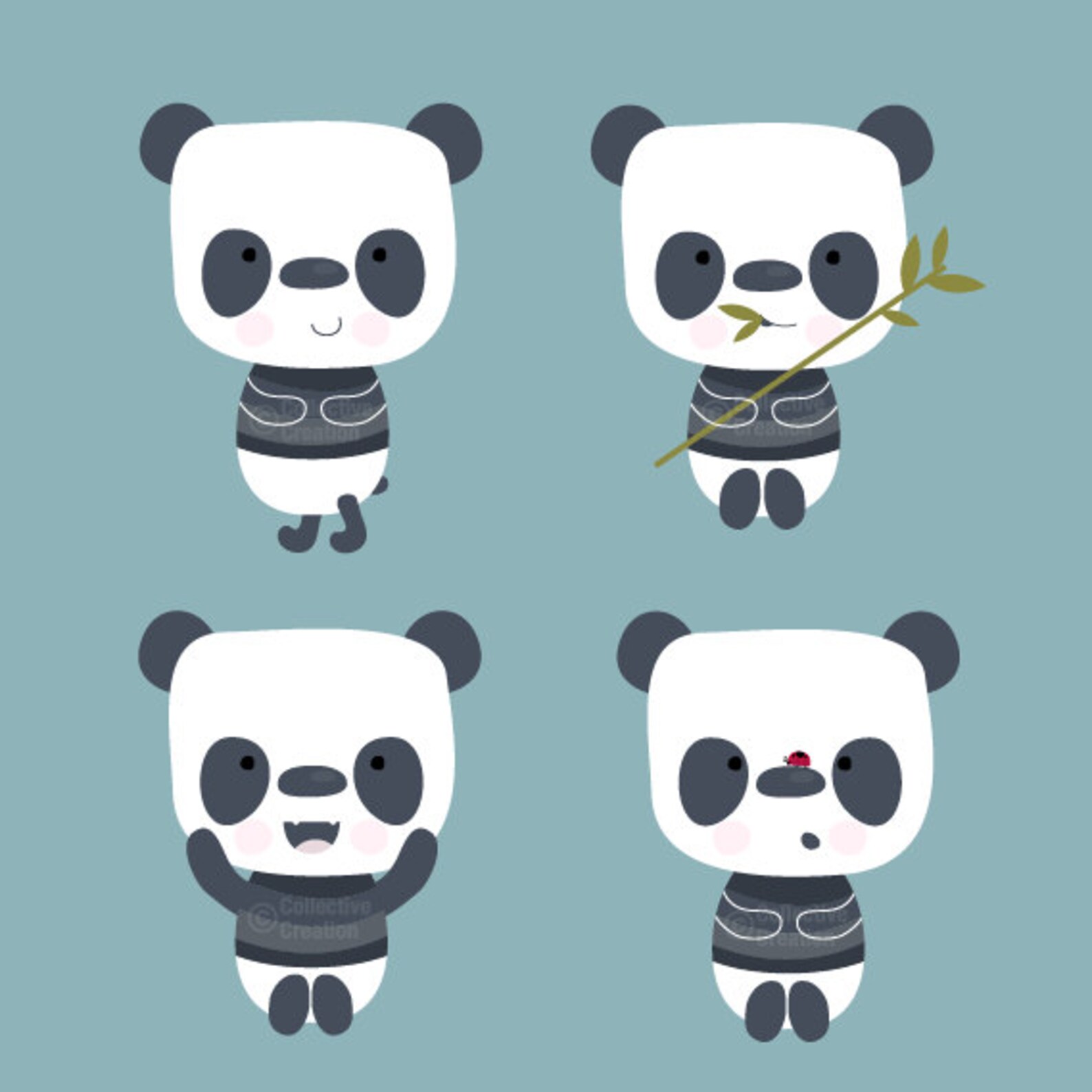 Panda Bear Digital Clip Art Clipart Set Personal and Commercial Use - Etsy