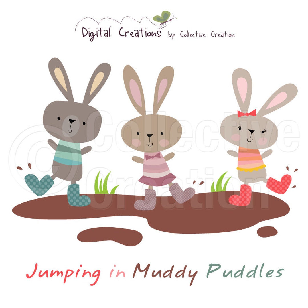 Jumping in Muddy Puddles Rabbit Digital Clip Art Clipart Set Personal ...