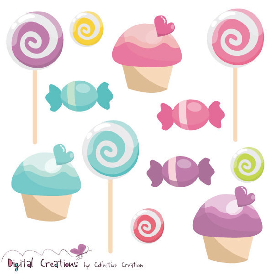 Sweet Candy Lolly & Cupcake Lollypop Digital Clip Art Ideal for ...