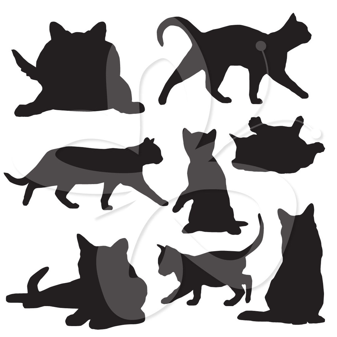 Cat Silhouettes Digital Clip Art Clipart Set Personal and Commercial ...