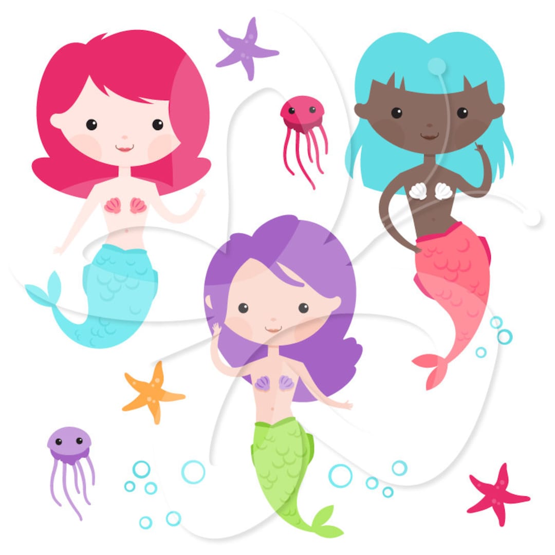 Little Mermaids Digital Clip Art Clipart Set Personal and Commercial ...
