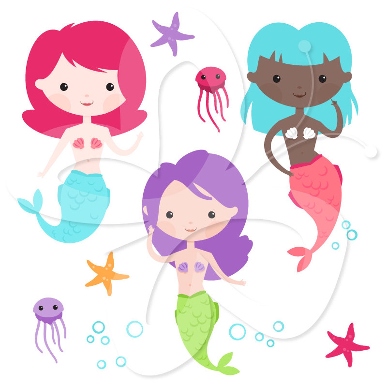 Little Mermaids Digital Clip Art Clipart Set Personal and - Etsy