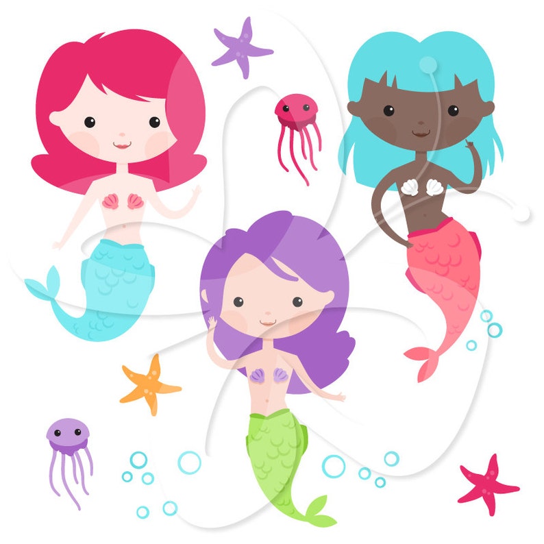 Little Mermaids Digital Clip Art Clipart Set Personal and - Etsy