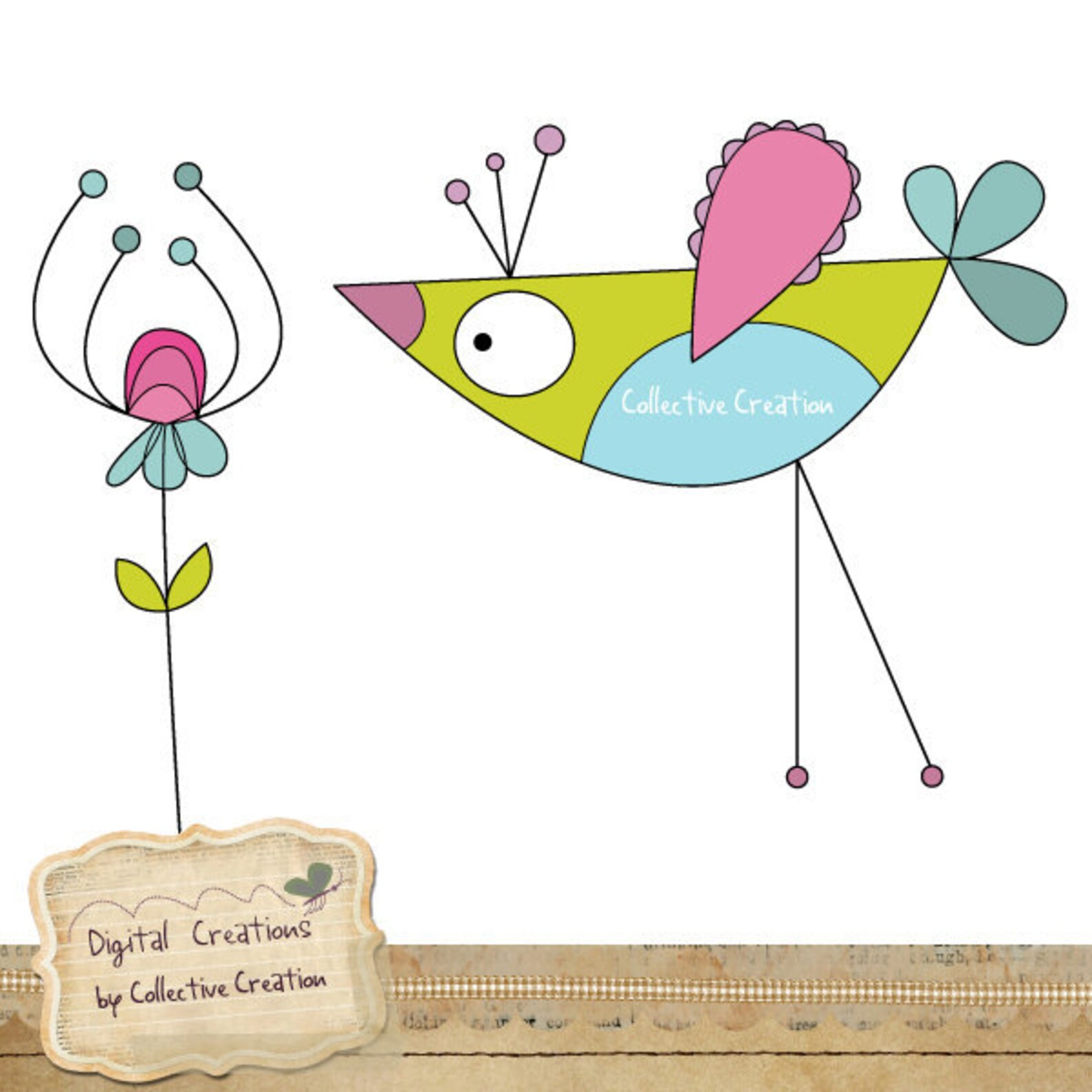 Birdie Num Nums Digital Clipart Set Cute Birds and Flowers Perfect for ...