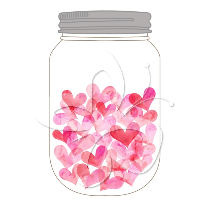Jar of Hearts Watercolor Watercolour Clipart Set Commercial and ...