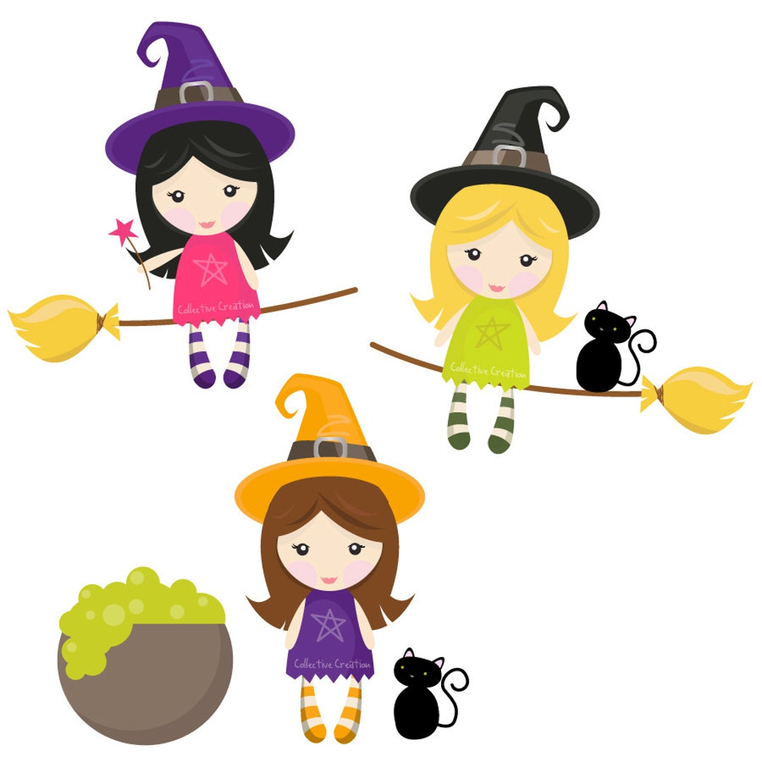 Little Witches Digital Clipart Set Clip Art for Commercial and Personal ...