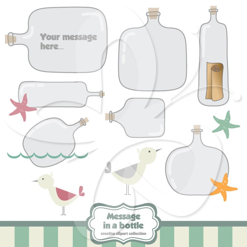 Message in a Bottle Clip Art Clipart Set Personal and Commercial Use - Etsy