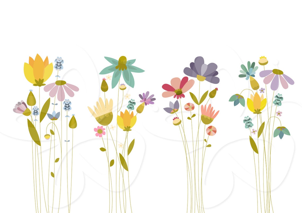 Meadow Flowers Digital Clip Art Clipart Set Personal and - Etsy Denmark