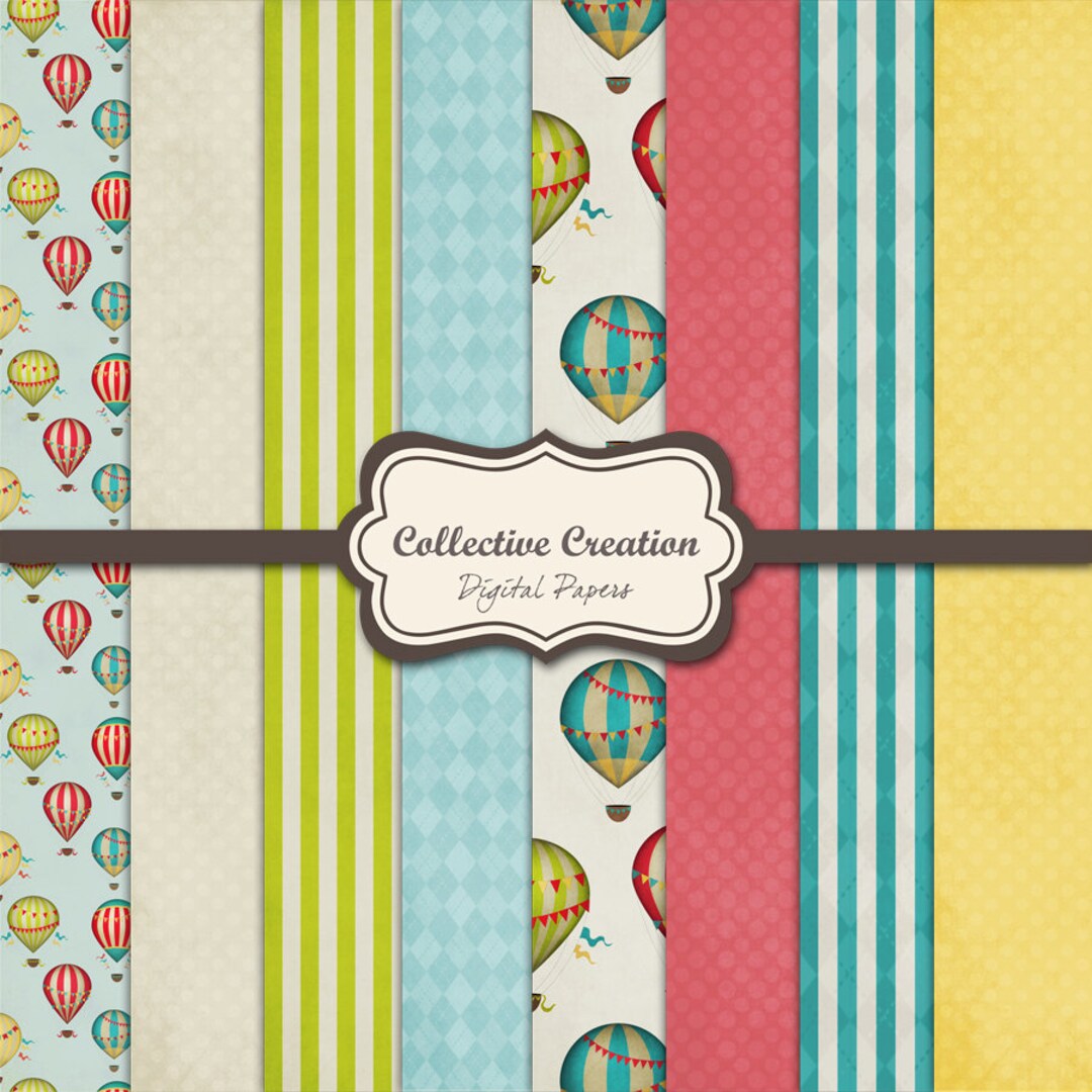 Vintage Hot Air Balloons Digital Paper Set Commercial and Personal Use ...