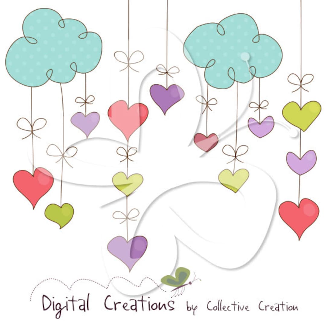 Hanging Hearts Digital Clip Art Clipart Set Commercial and Personal Use ...