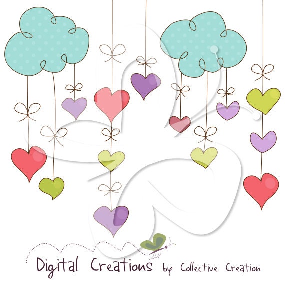 Hanging Hearts Digital Clip Art Clipart Set Commercial and - Etsy UK