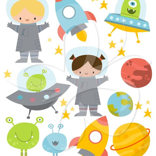 Outer Space Clipart Boy Astronauts Rockets Aliens Planets - Etsy