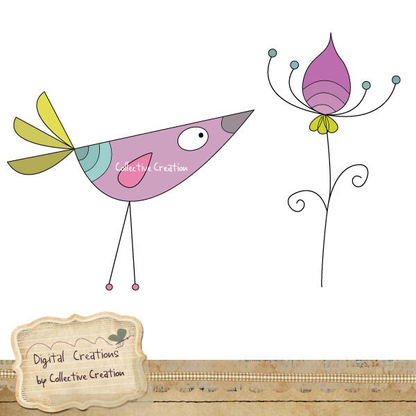 Birdie Num Nums Digital Clipart Set Cute Birds and Flowers Perfect for ...