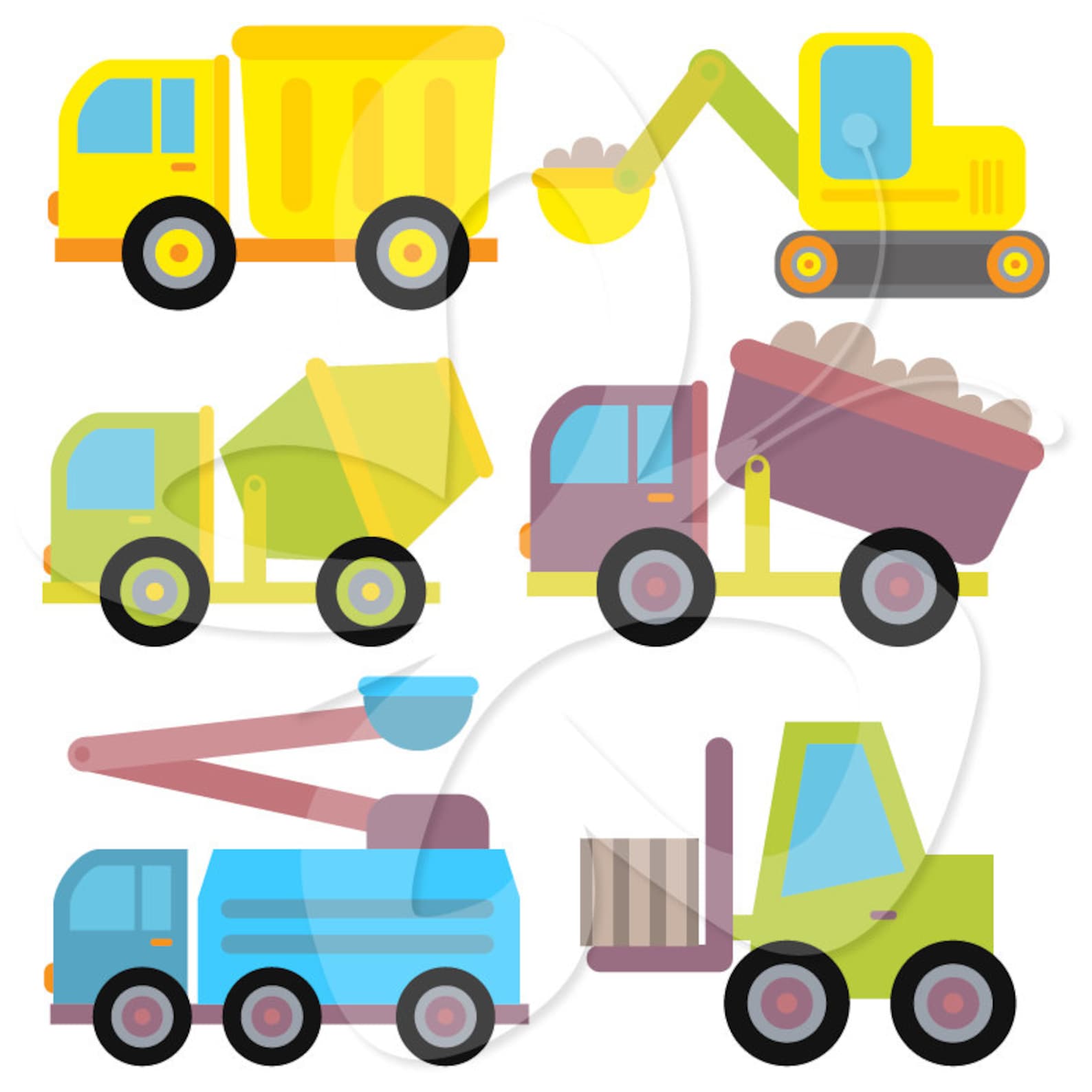 Construction Vehicles Clip Art Clipart Set Personal and - Etsy