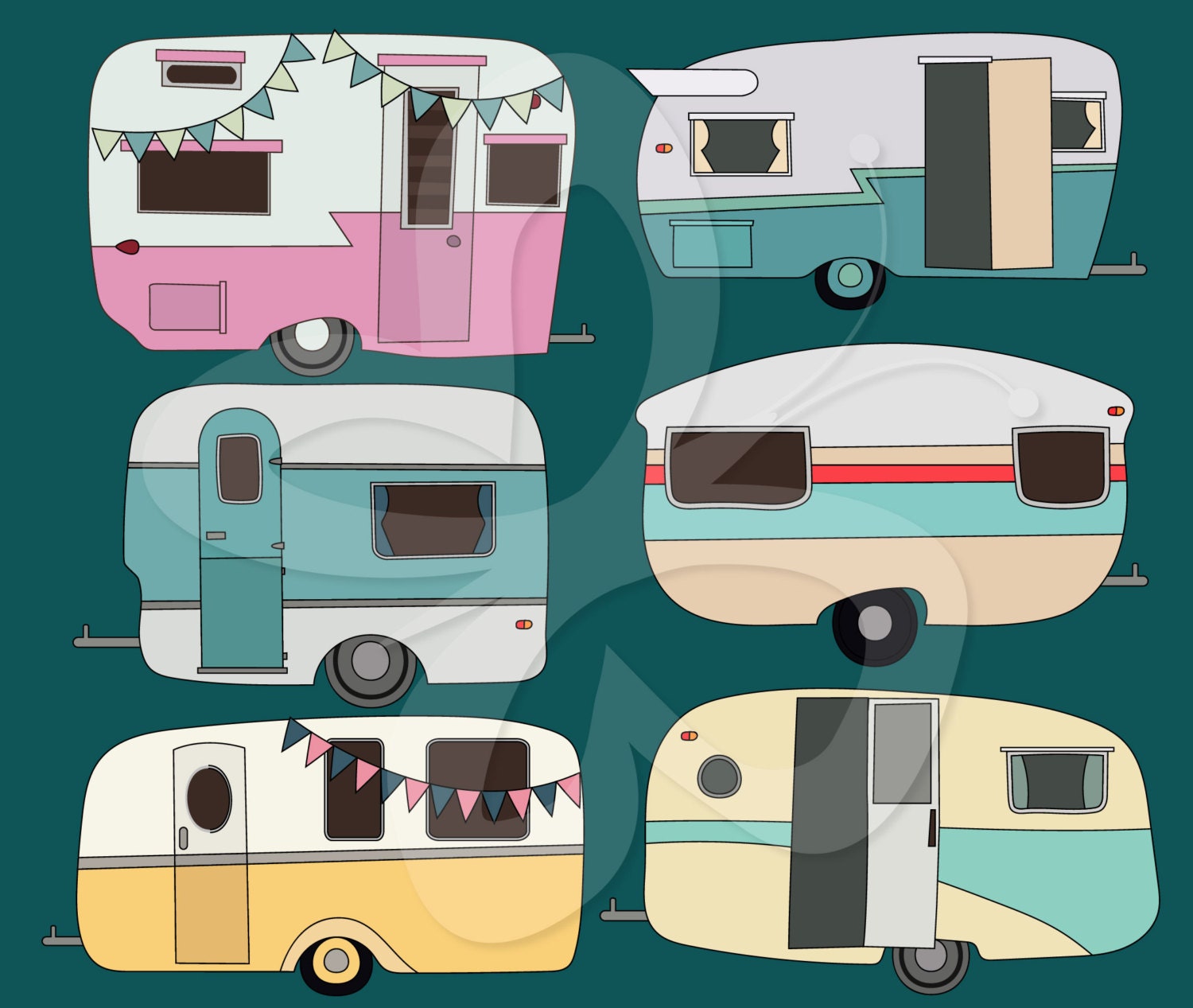 Retro Caravan Digital Clip Art Clipart Set Personal and Commercial Use ...