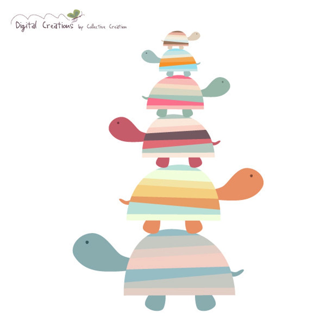 Colorful Turtle Stack Digital Clipart Commercial and Personal Use - Etsy