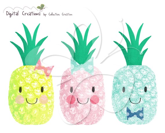 Cute Pineapple Digital Clip Art Clipart Set Personal and | Etsy