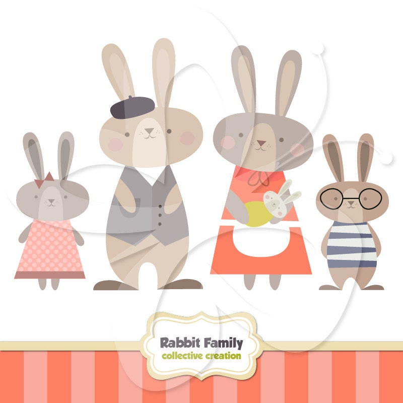 Rabbit Family Clip Art Clipart Set Personal and Commercial Use - Etsy