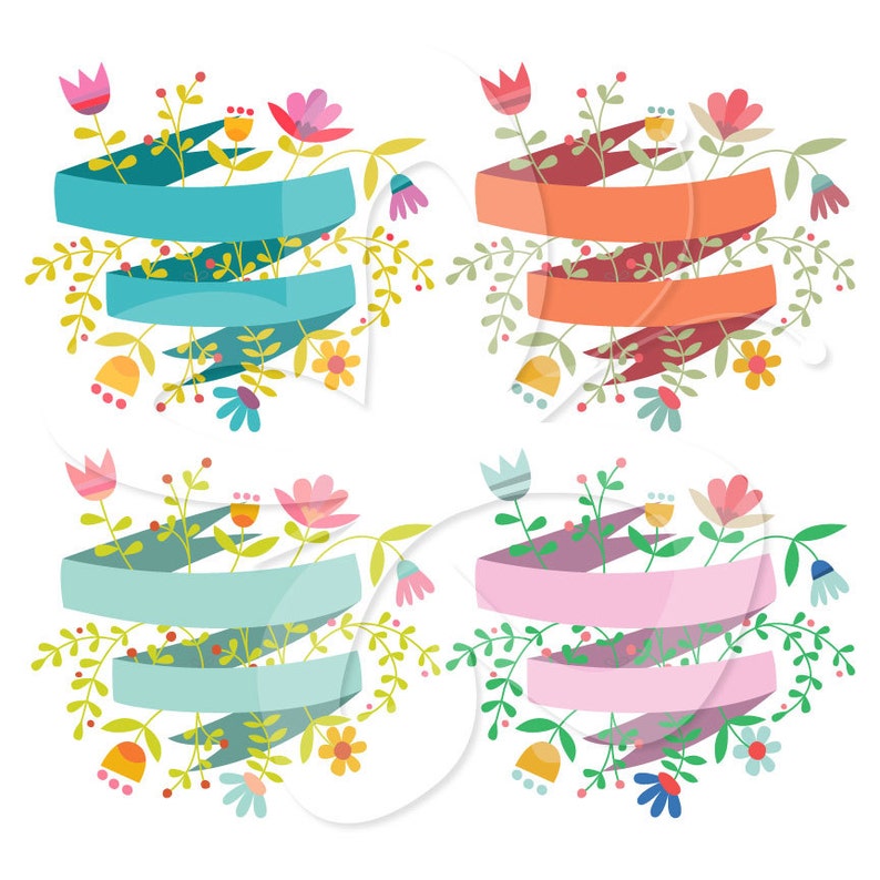 Floral Banners Clip Art Clipart Set Personal and Commercial Use - Etsy