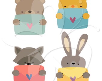 Valentine Clip Art Animal's Holding Hearts personal and Limited ...