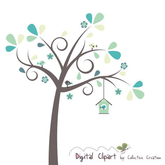 Bird Tree Digital Clipart Ideal for Scrapbooking Cardmaking | Etsy