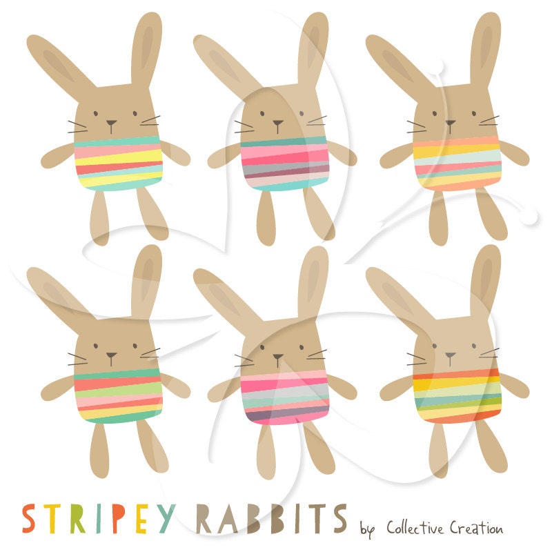 Stripey Rabbits V2 Digital Clip Art Clipart Set Personal and Commercial ...