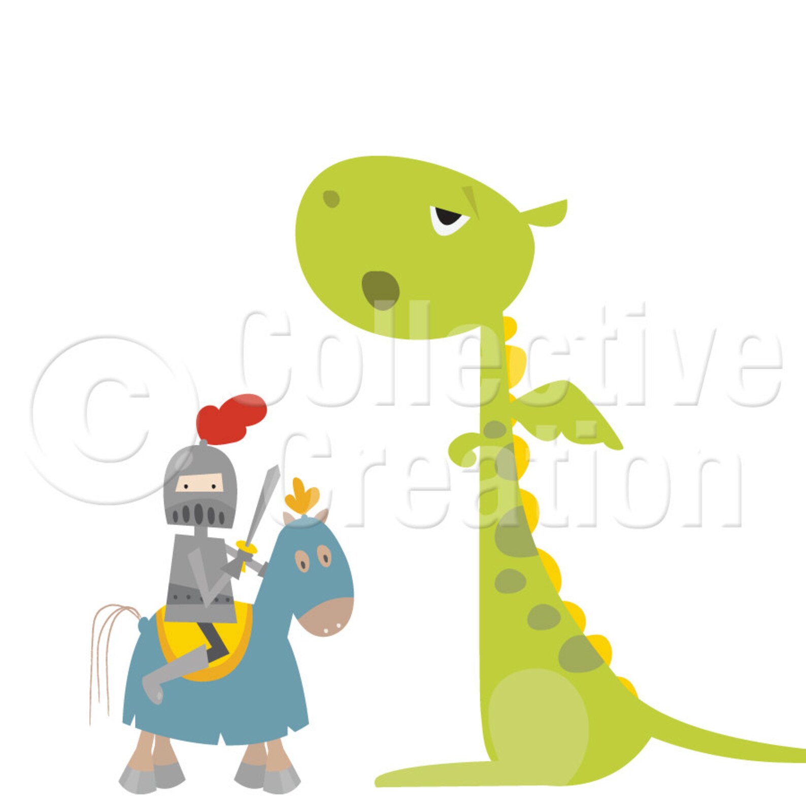 Some Knights and One Very Bored Dragon Digital Clip Art Personal and ...