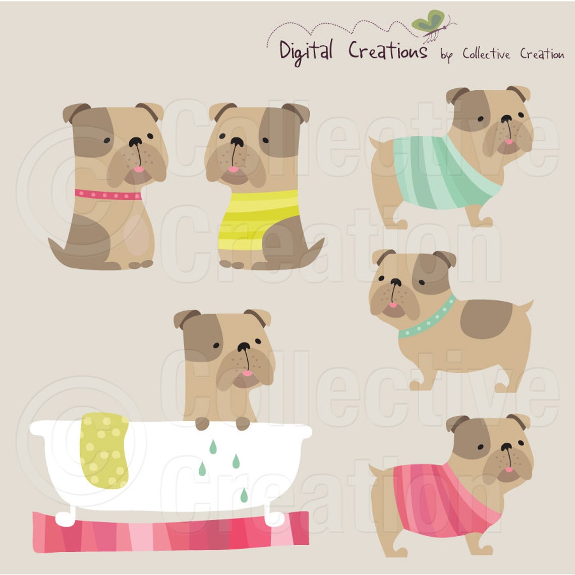 Bulldog Digital Clip Art Set Personal and Commercial Use - Etsy