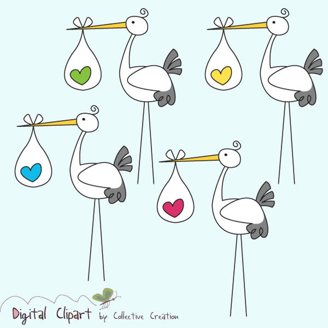 Cute Baby Stork Clipart Digital Clip Art Ideal for - Etsy