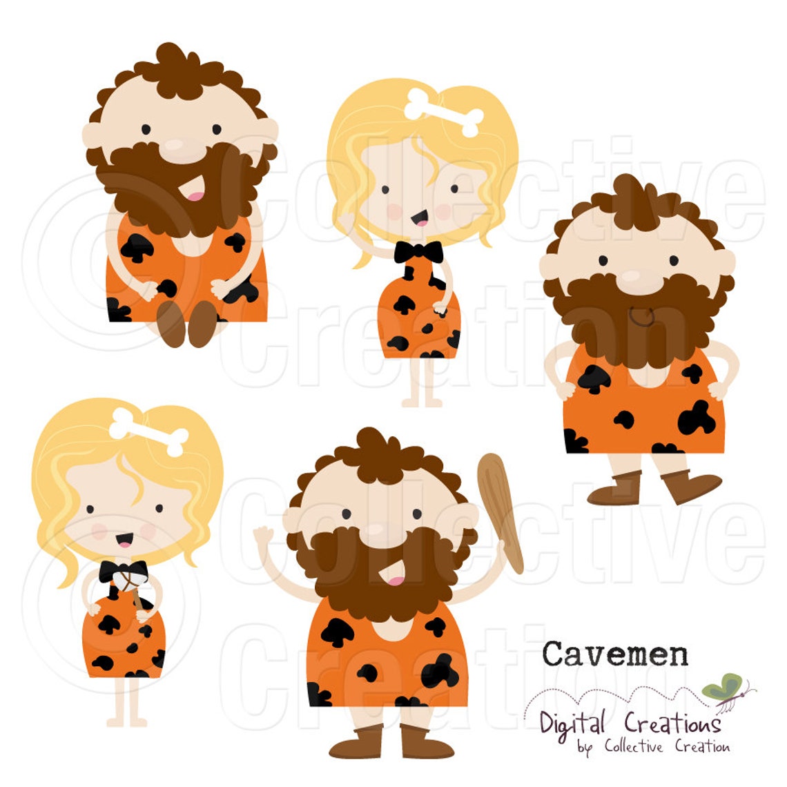 Little Cavemen Digital Clip Art Personal and Commercial Use - Etsy