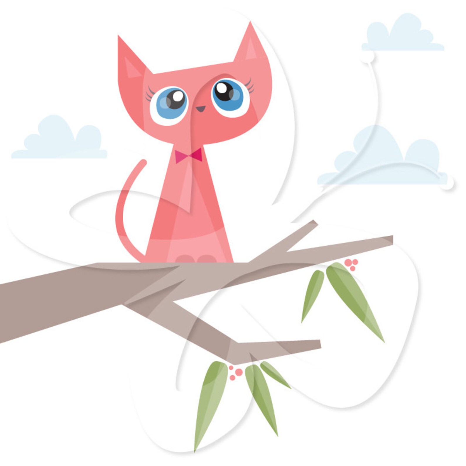 Cat Stuck in a Tree Clip Art Clipart Set Commercial and - Etsy