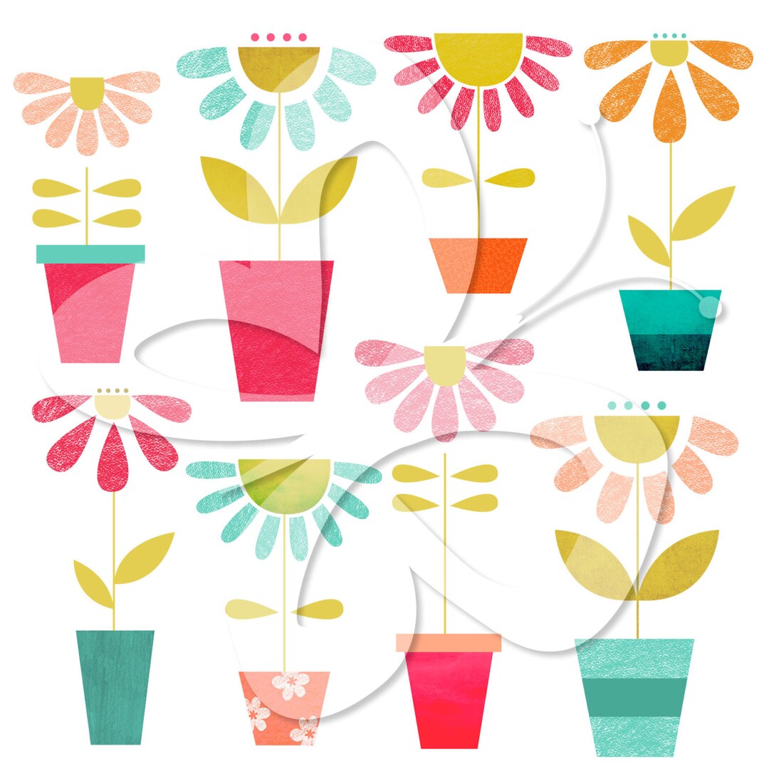 Colourful Pot Plants Digital Clip Art Clipart Set Personal and ...