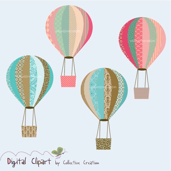 Hot Air Balloon Digital Clip Art Set Scrapbooking Paper | Etsy