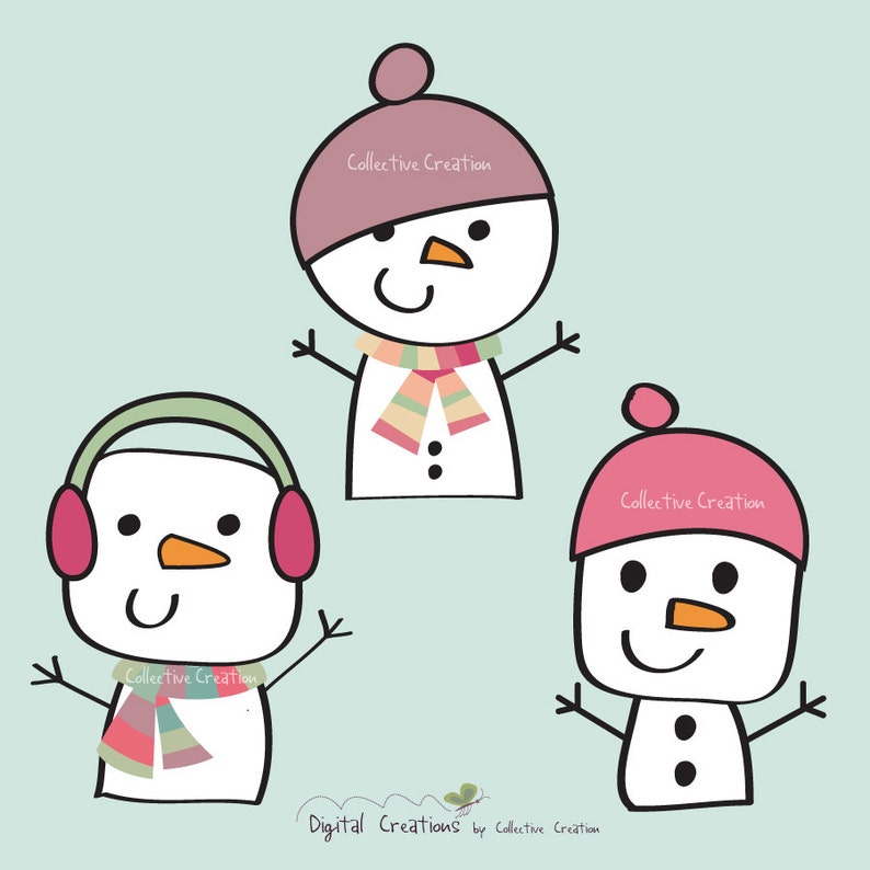 Snowman Digital Clipart Clip Art for Commercial and Personal Use Card ...