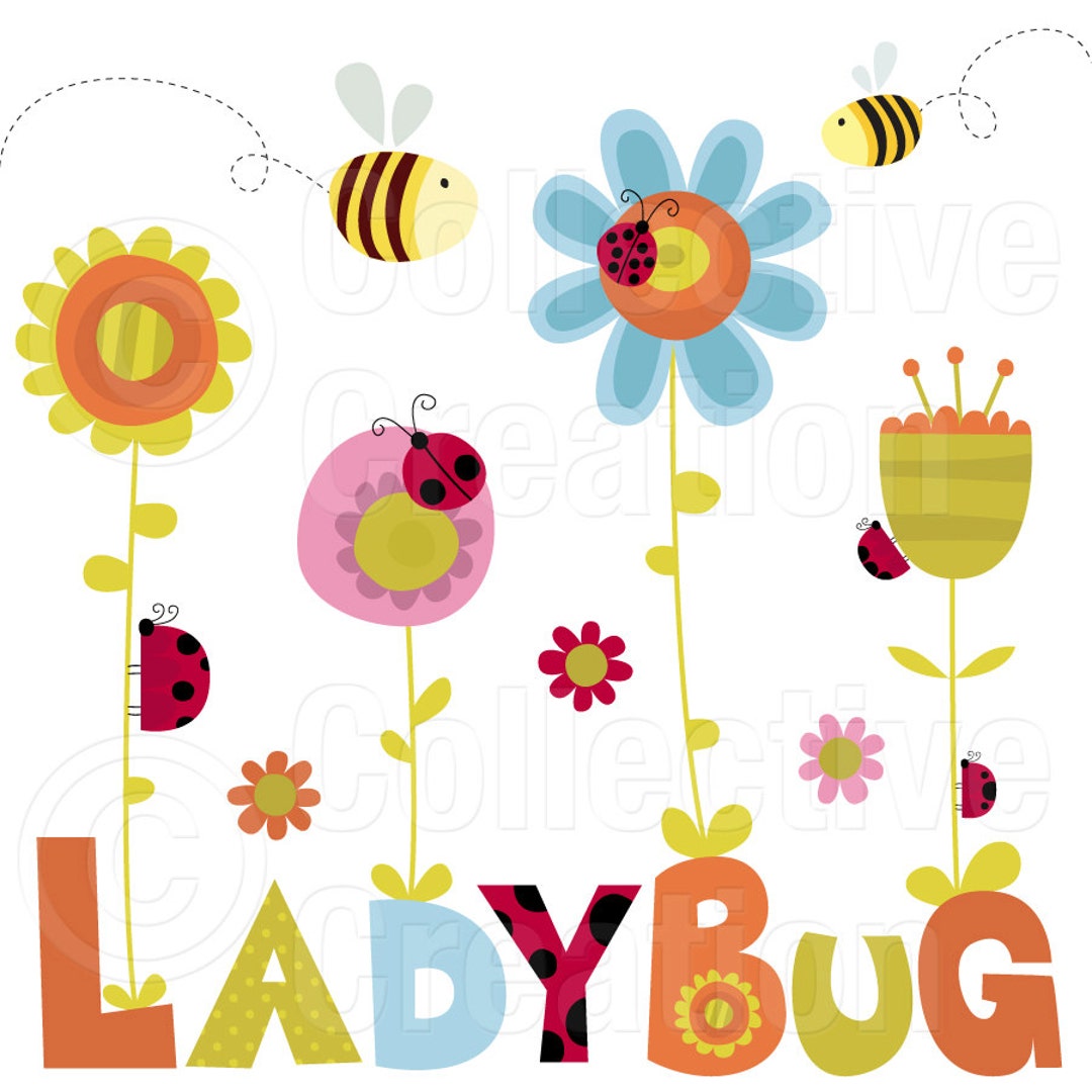 Ladybug and Lettering Digital Clip Art Set Personal and Commercial Use ...