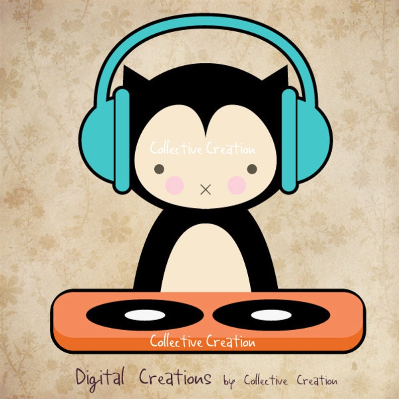 DJ Kool Kitty Digital Clipart Great for Scrapbooking, Card Making and ...