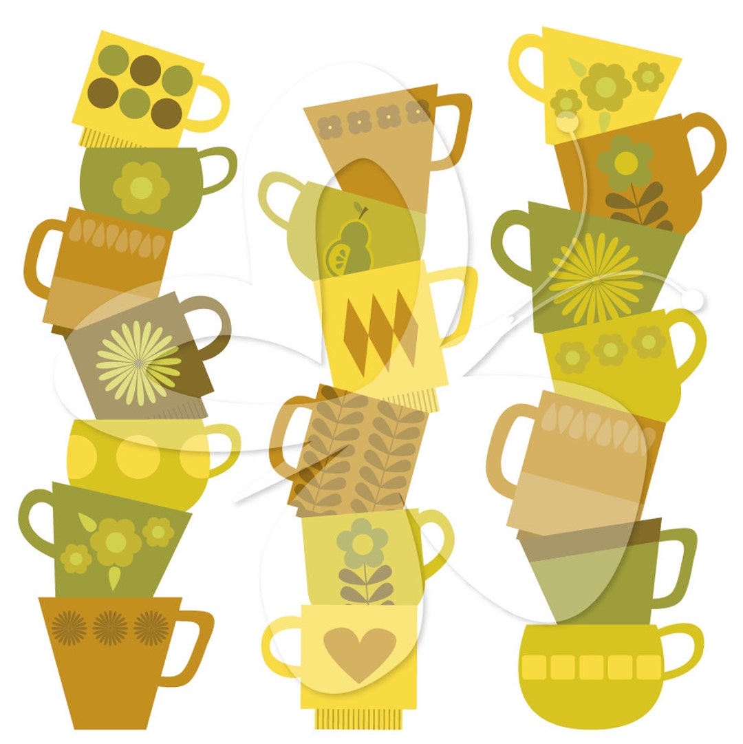 Retro Cup Stacks Digital Clip Art Clipart Set Personal and Commercial ...