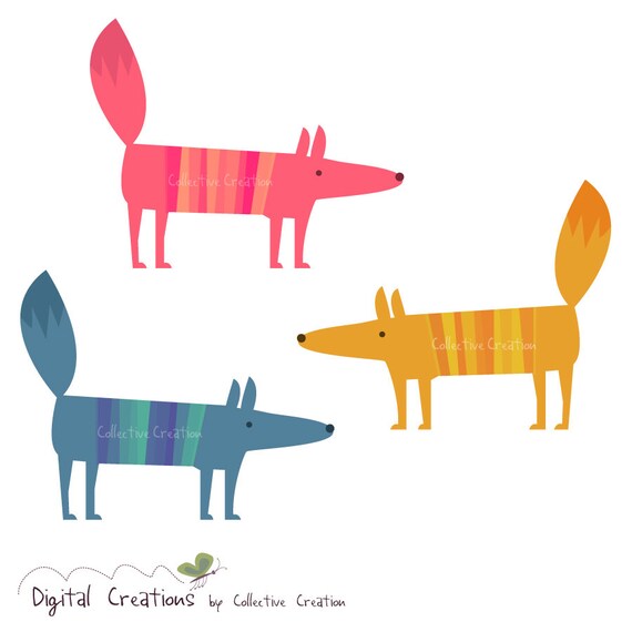 Stripey Fox Digital Clipart Personal and Commercial Use | Etsy
