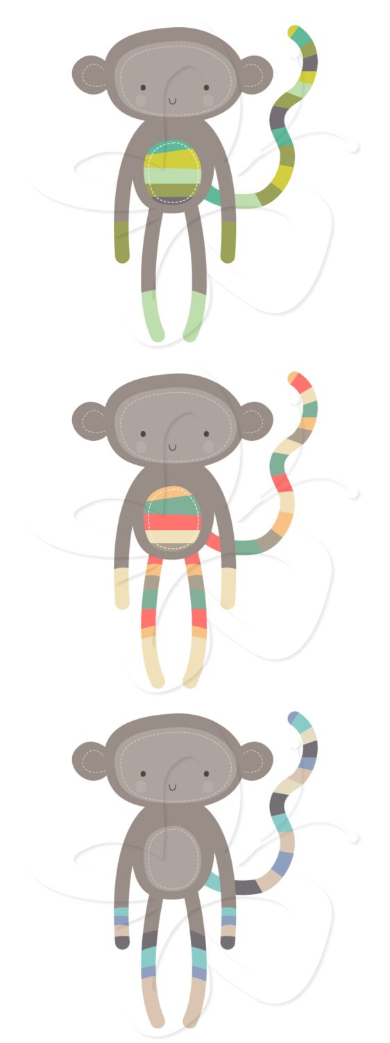 Sock Monkeys Clip Art Clipart Set Commercial and Personal - Etsy