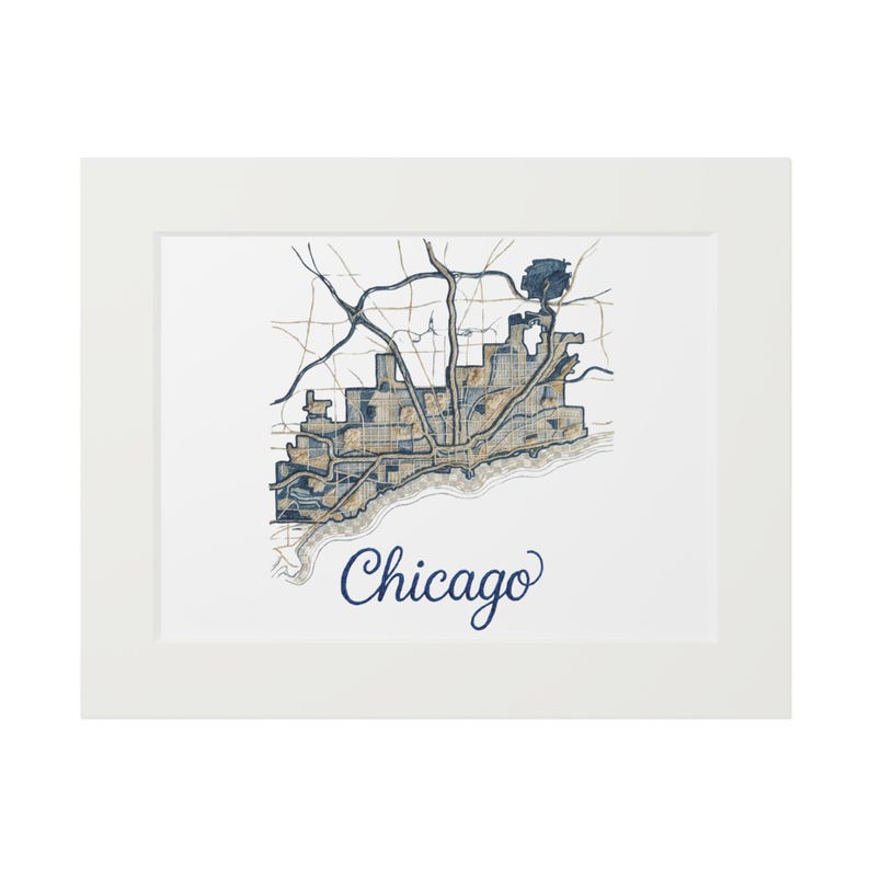 Chicago Map Art Print: Unique Yarn Art Poster Vintage Antique Wall ...