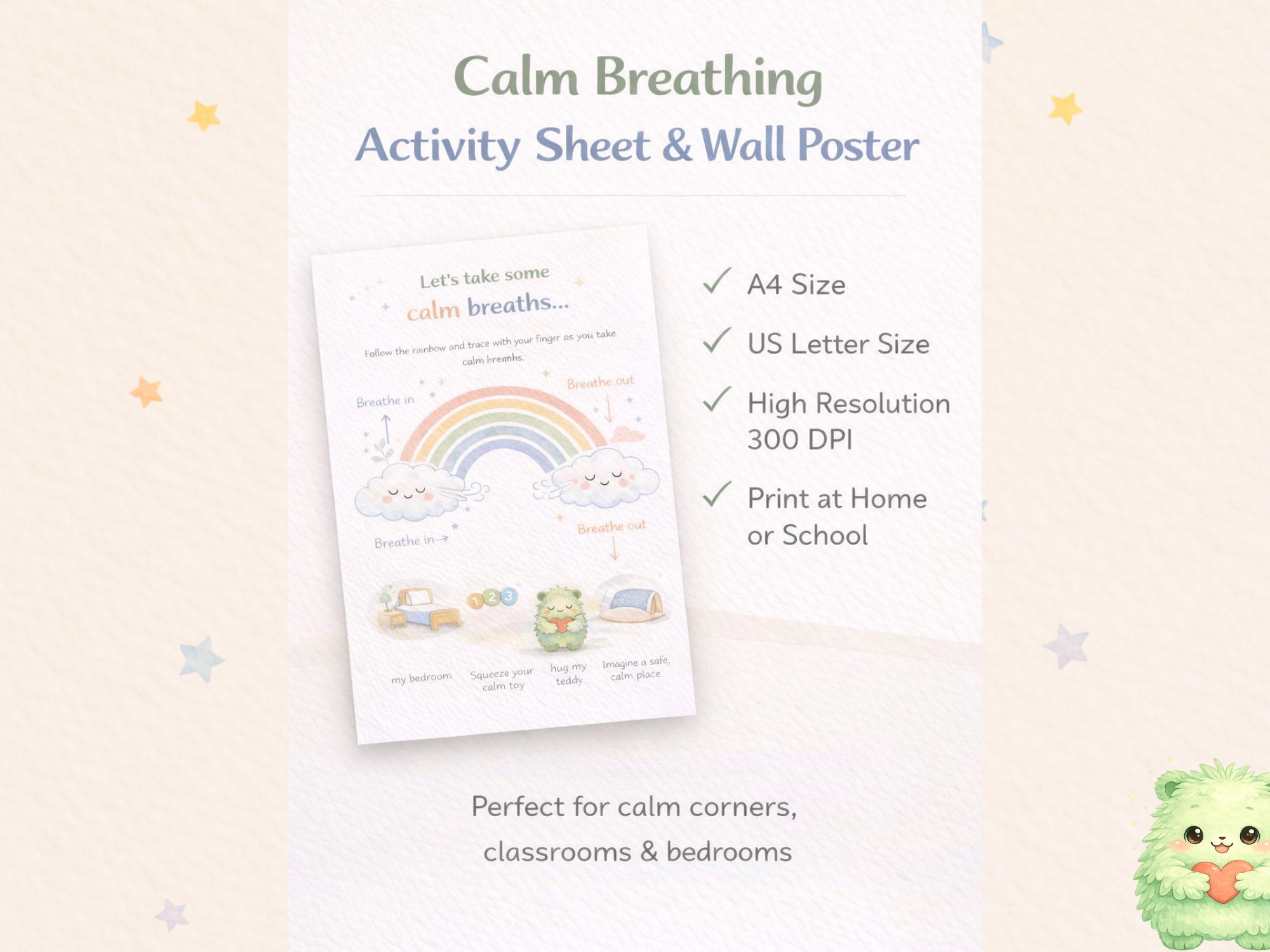 Calm Breathing Printable for Kids | Calm Corner Poster| Activity Sheet ...
