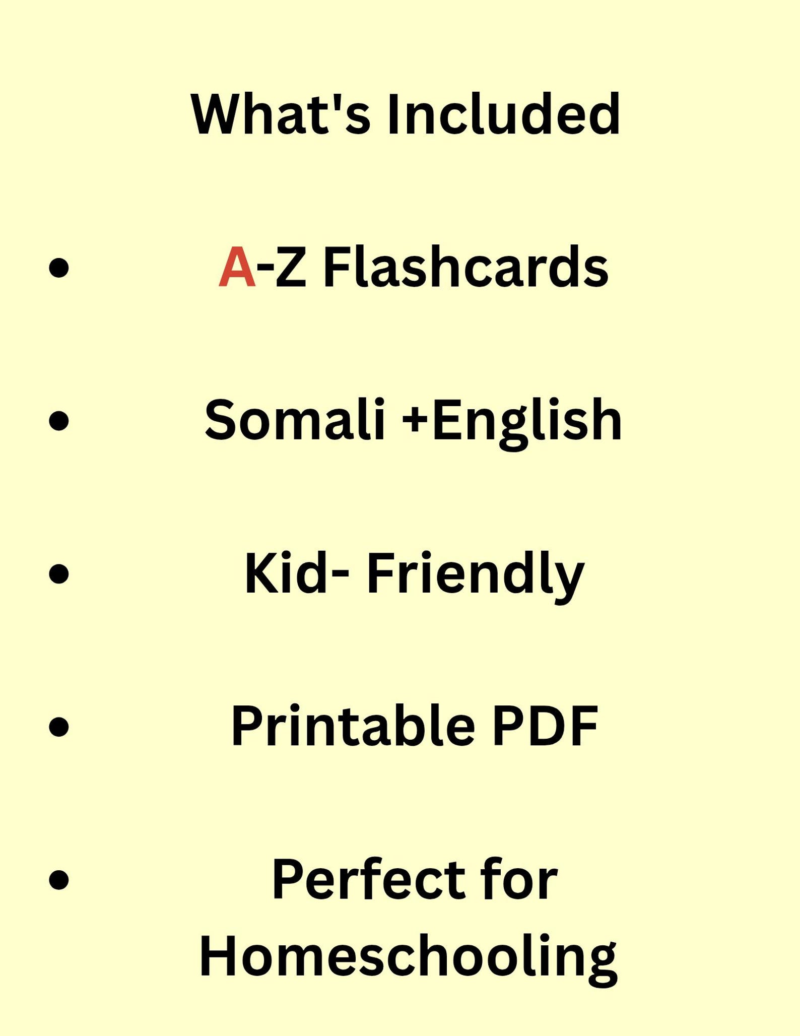 Somali English Alphabet Flashcards for Kids Printable Learning PDF ...