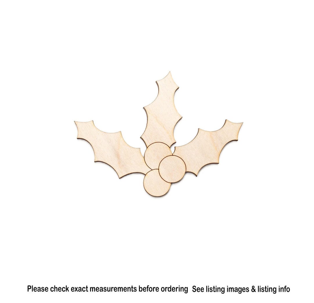 Holly and Berries Wood Cutout-holiday Holly Decor-plants & Flowers ...