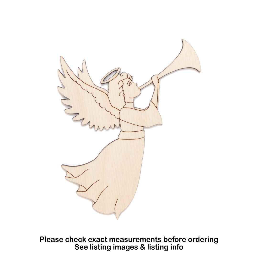 Angel With Trumpet Wood Cutout - Laser Cut Unfinished Craft Shape ...