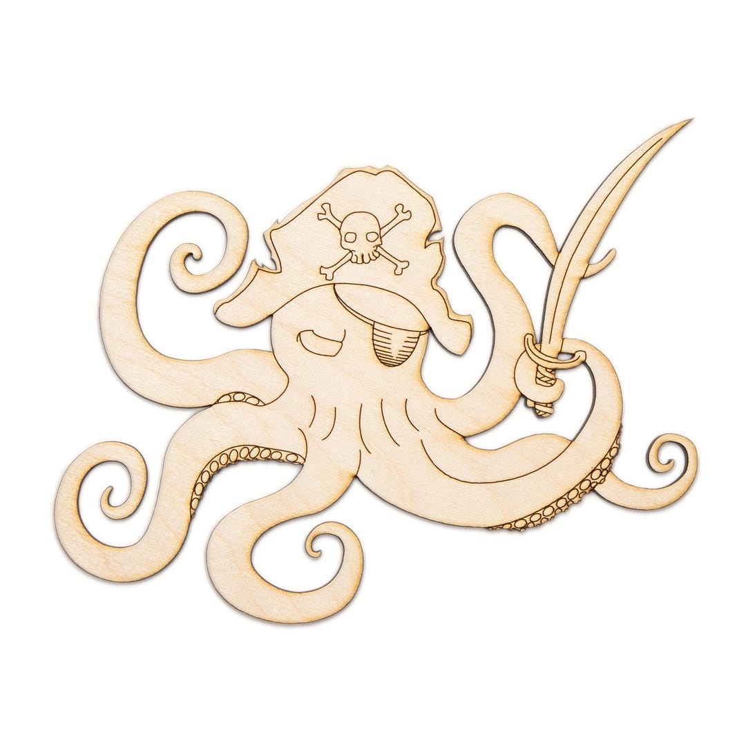 Pirate Octopus Wood Cutout - Laser Cut Unfinished Craft Shape ...