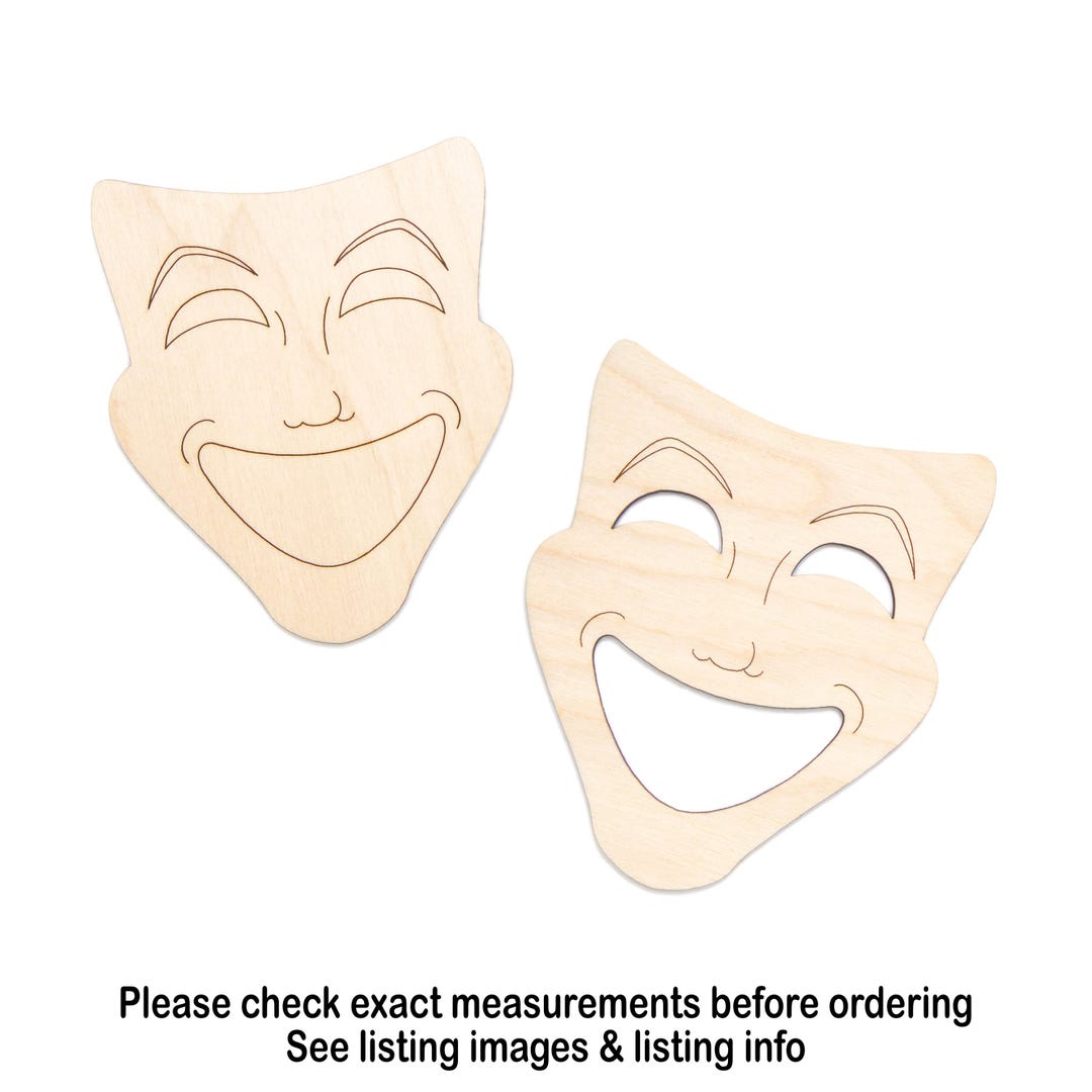 Theater Mask Happy Wood Cutout - Laser Cut Unfinished Craft Shape ...
