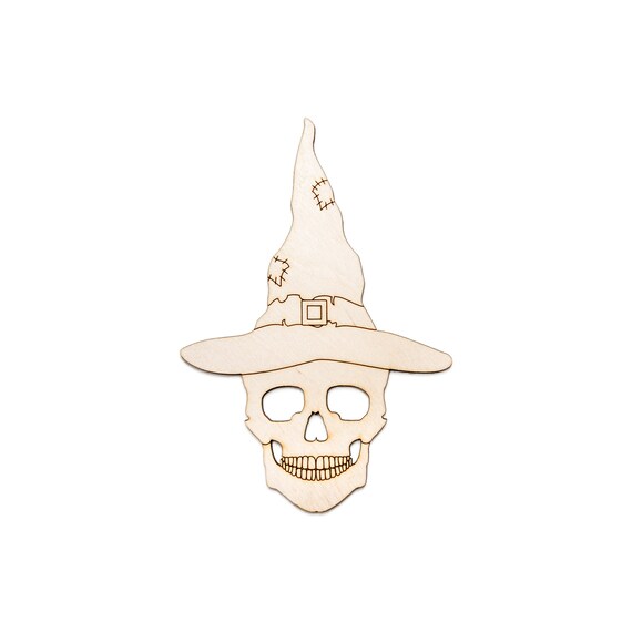 Skull Witch-detail Wood Cutout-old Witch Hat-creepy Witch - Etsy